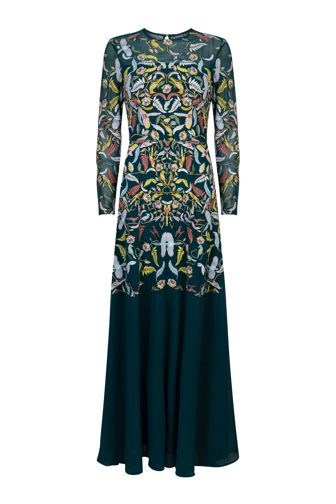 Andi Embroidered Chiffon Maxi Dress - Fully Embroidered Sheer Dress in ...
